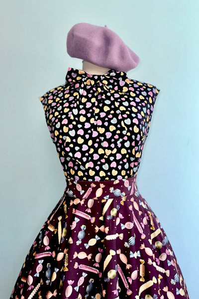 Kitty Conversation Hearts Bow Top by Retrolicious – Modern Millie