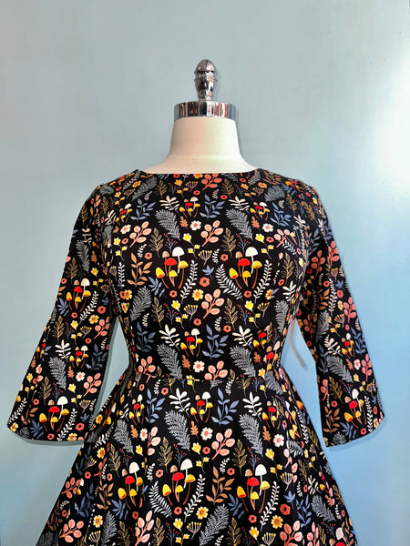 Ditsy Mushroom 3/4 Sleeve Rounded Neck Dress by Eva Rose – Modern Millie