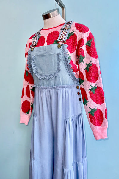Embroidered Strap Flowy Overalls in Blue – Modern Millie