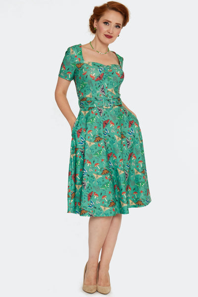 Short Sleeve Green Moth and Mushroom Dress by Voodoo Vixen – Modern Millie