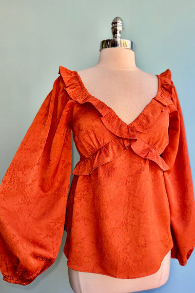 Final Sale Rust Jacquard Billowy Sleeve Top – Modern Millie