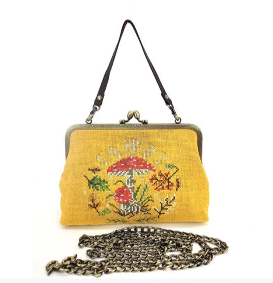 Moon Phases Mushroom in Yellow Kisslock Bag – Modern Millie
